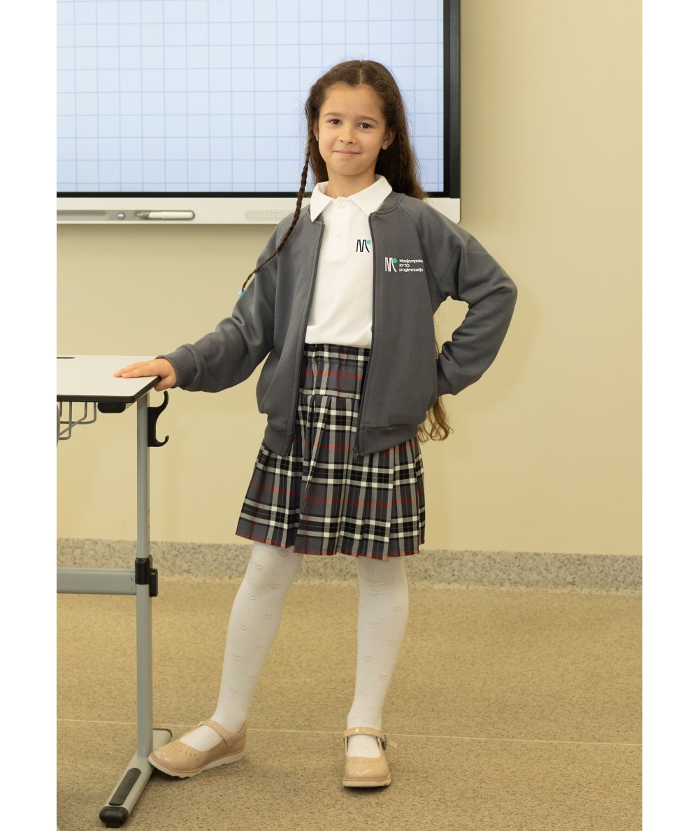 Užsegamas, pilkas mokyklinis džemperis