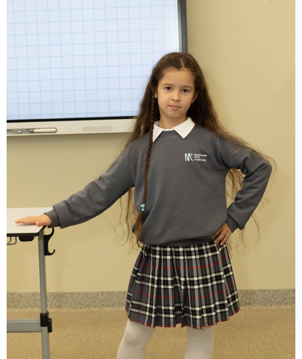 Uždaras, pilkas mokyklinis džemperis